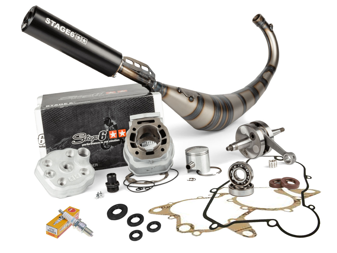 Tuning kit 77cc Stage6 Streetrace + uitlaat - Aprilia, Derbi en Gilera (D50B) - EZrider.nl