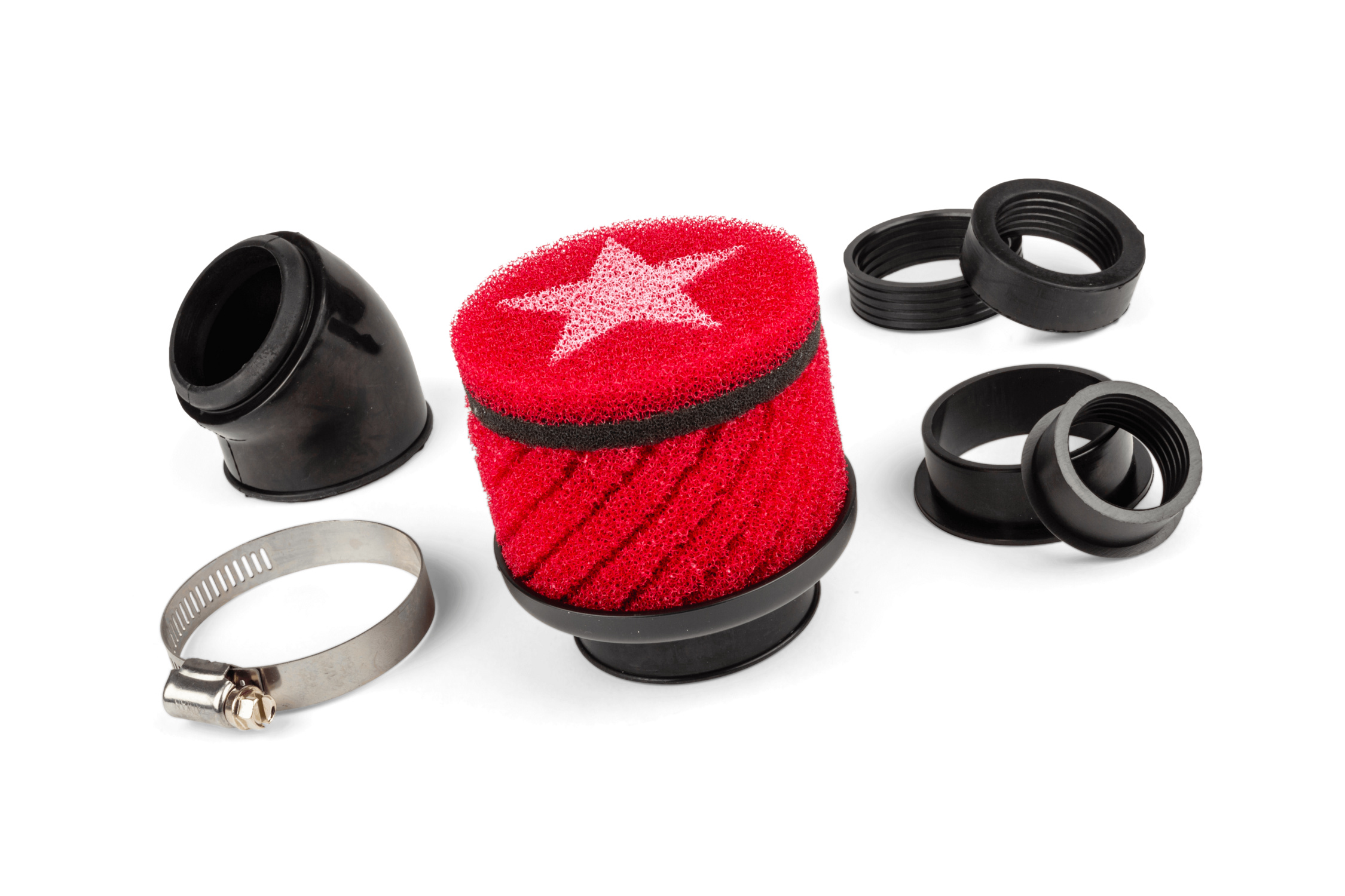 Luchtfilter Stage6 28-48mm Rood voor vlakschuif carburateur - EZrider.nl